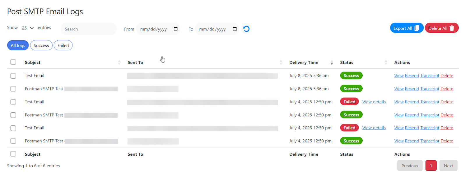 Email Logs Navigation – Post SMTP