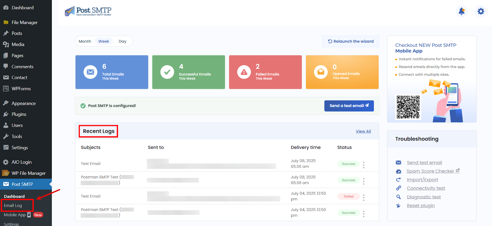 Email Logs Navigation – Post SMTP